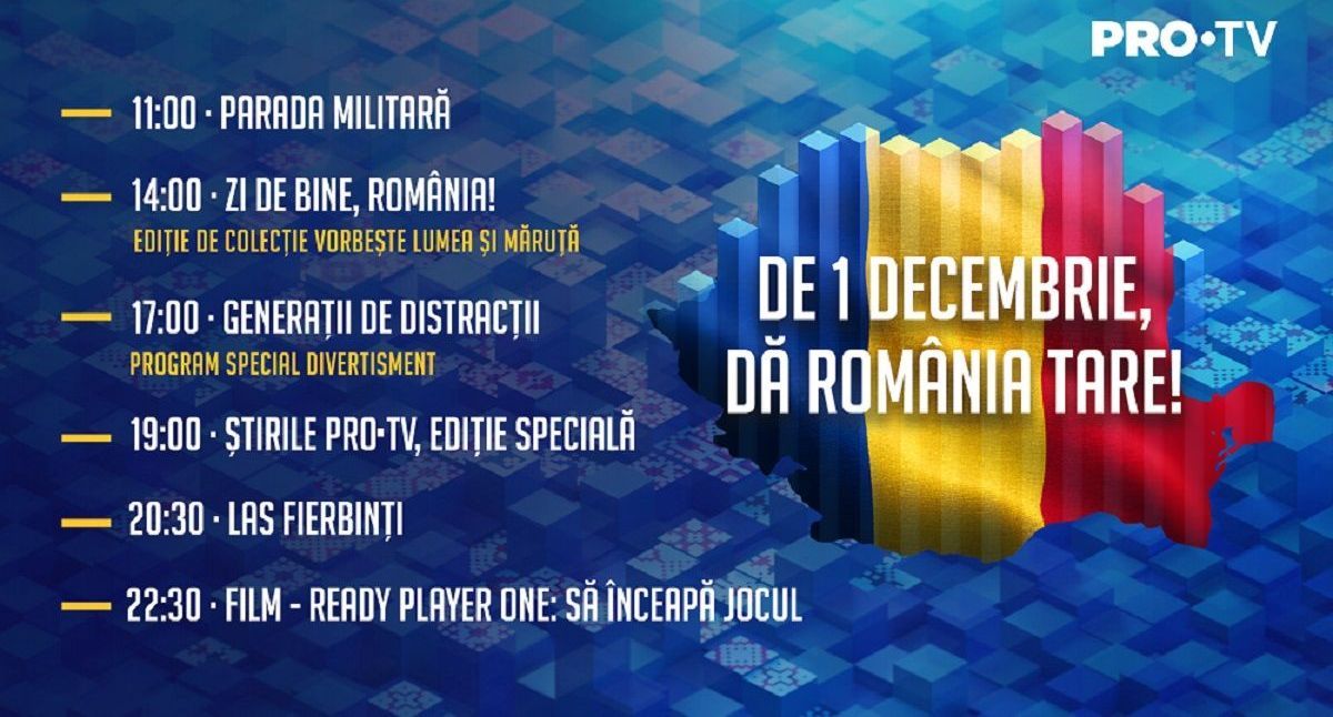Program PRO TV de 1 Decembrie. De Ziua Națională, tu faci ca România să ...