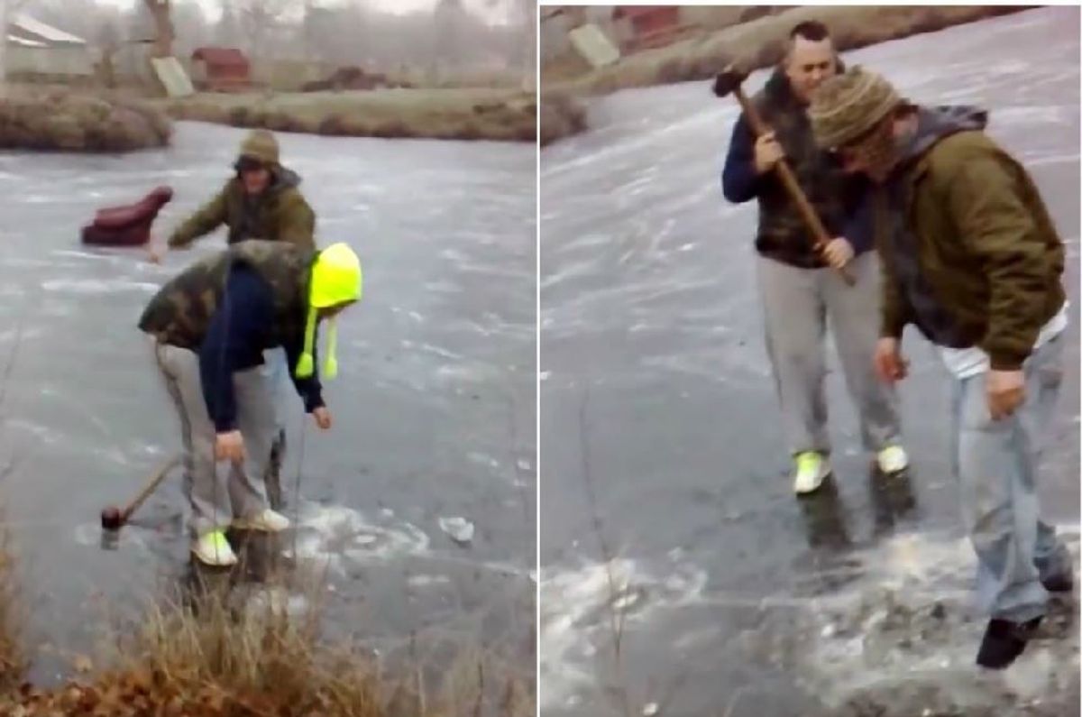 S-au jucat ruleta ruseasca pe un lac inghetat, iar filmuletul a devenit ...