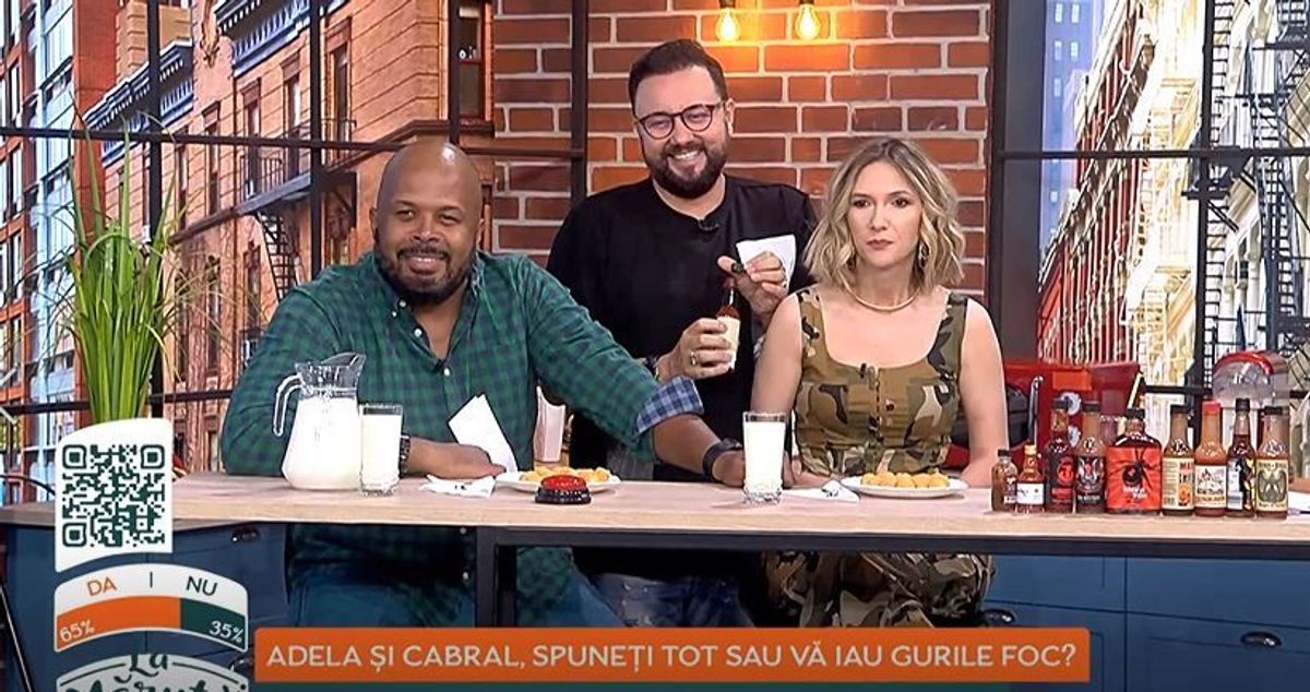 Cabral și Adela Popescu, la provocarea sosurilor picante! Cum s-au descurcat cei doi ...